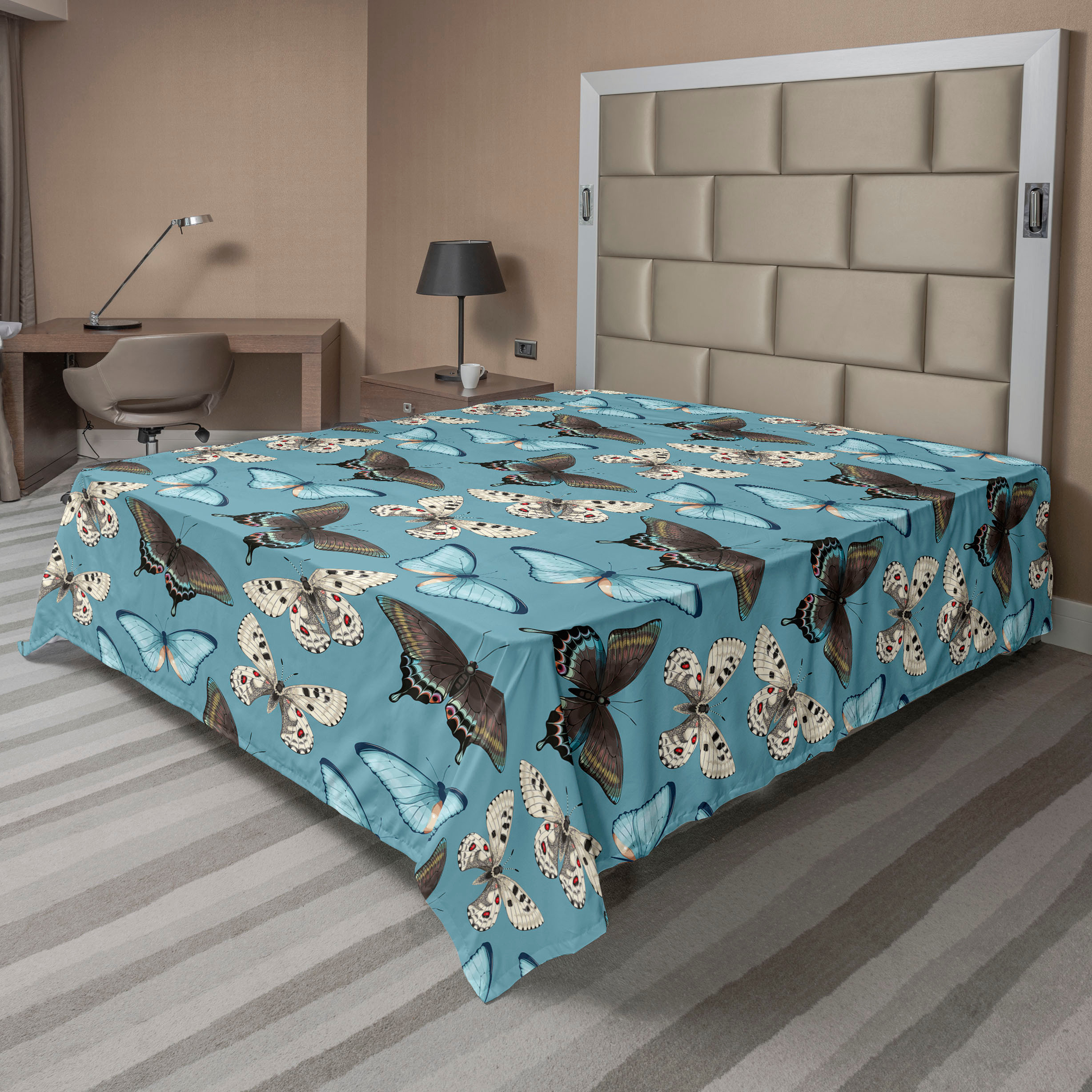 Ambesonne Spring Flat Sheet Colorful Butterflies Plot Seal Brown and ...