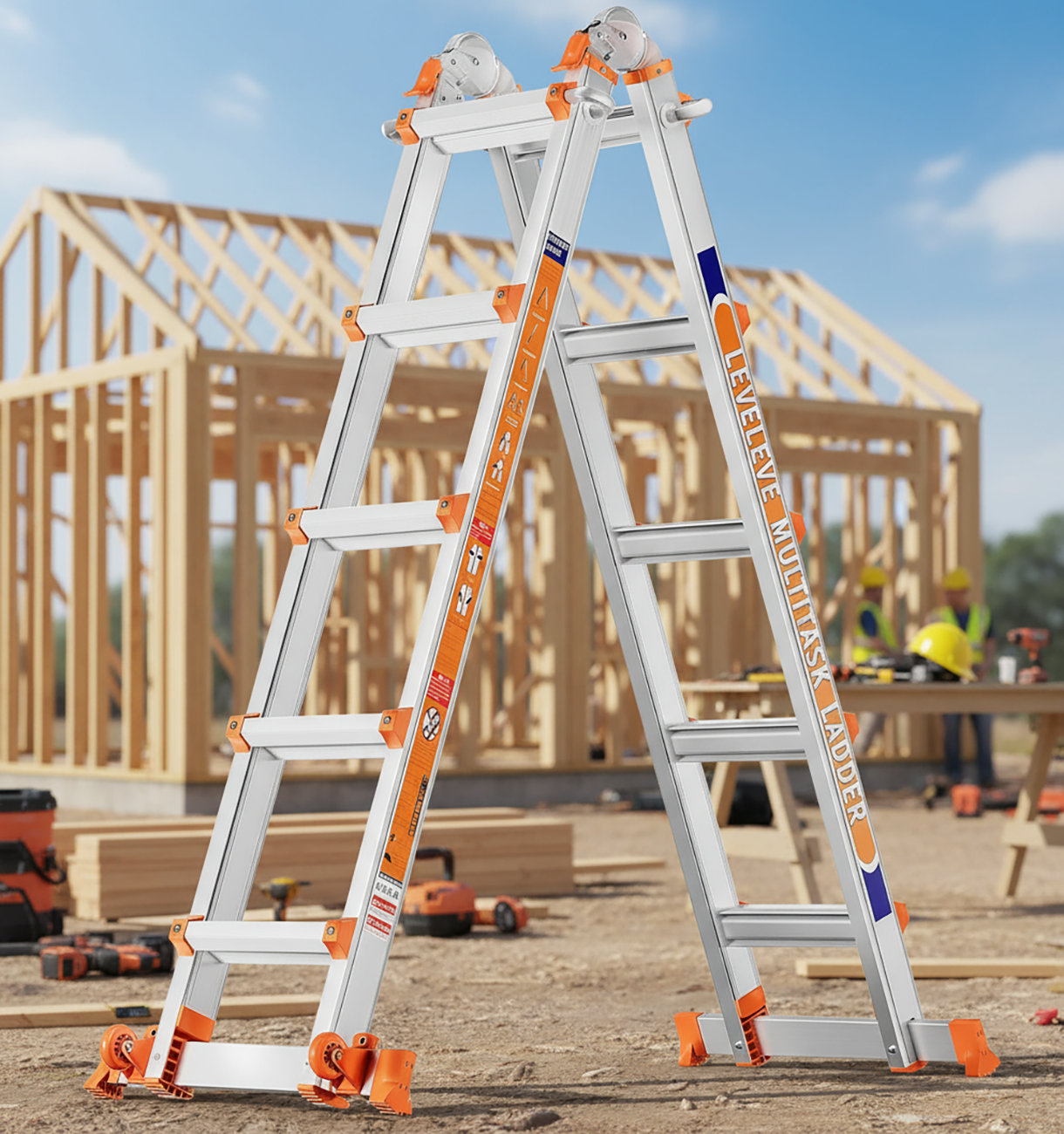 WFX Utility™ 17-Foot Silver A-Frame Five-Step Telescopic Ladder With ...