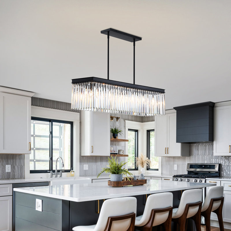 Mercer41 Neilina 6 - Light Glass Dimmable Square / Rectangle Chandelier ...