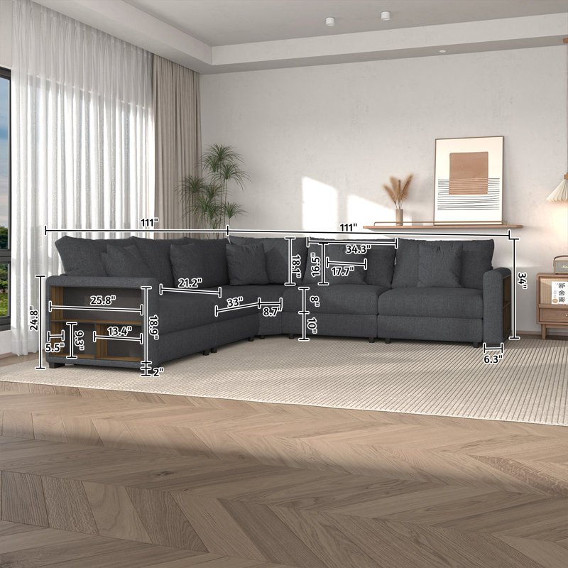 Latitude Run® 5 - Piece L shaped Modular Sectional Couch with Armrest ...