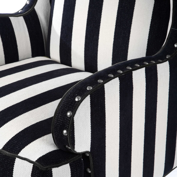 MacKenzie-Childs Marquee Black Stripe Chenille Wing Chair | Wayfair
