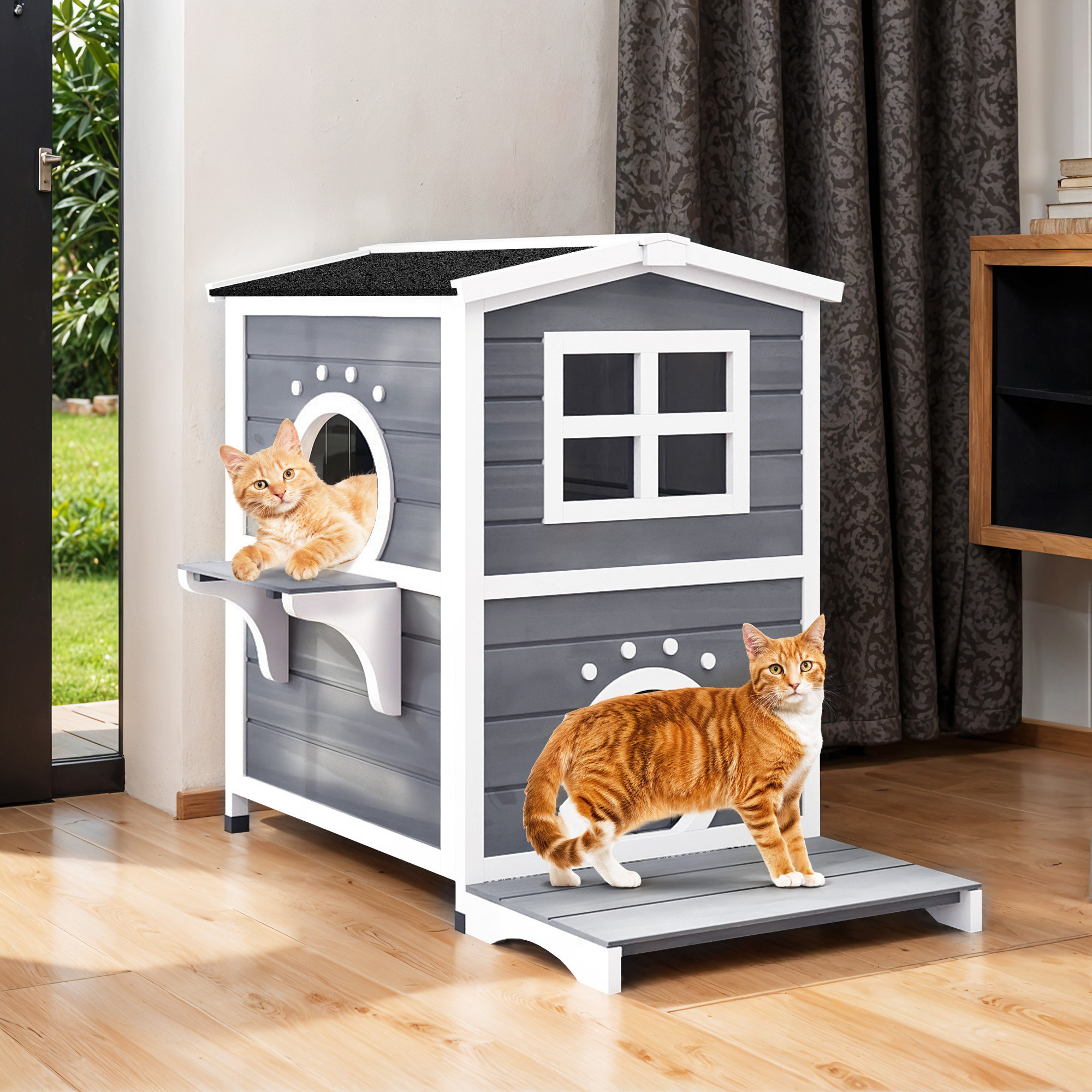 Tucker Murphy Pet™ Outdoor Large Cat House Two Story - For 2 - 3 Cats ...