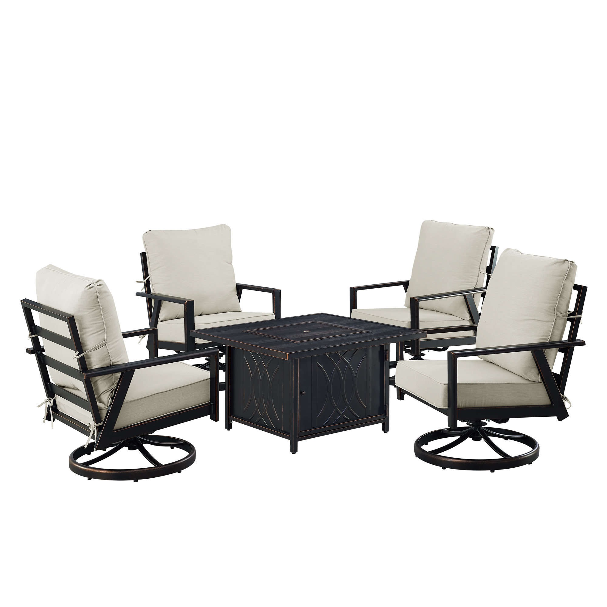 Oakland Living Aluminum Fire Table Set with Four Club Chairs | Perigold
