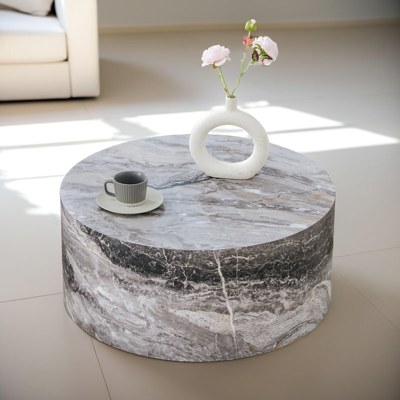 Wrought Studio 27.5" Marble-Look Cylinder Coffee Table – Industrial ...