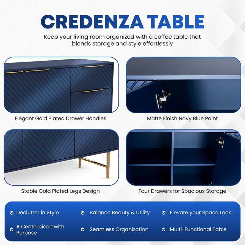 Mercer41 Modern Sideboard Buffet Cabinet With Storage, 47'' Navy Blue ...