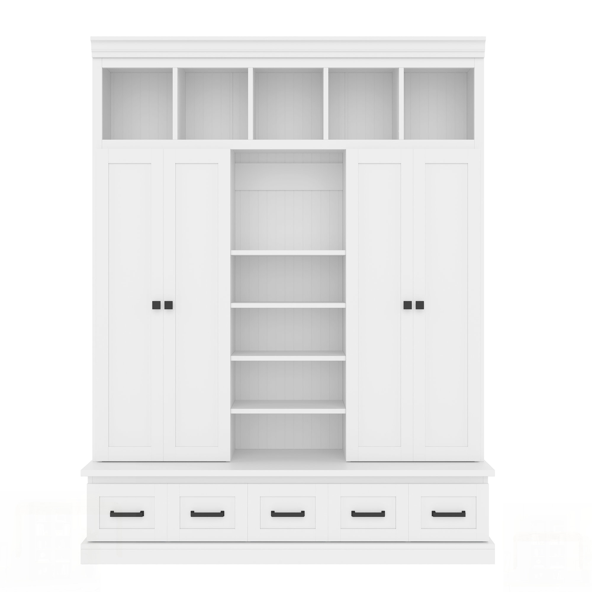 Hokku Designs Tall Hall Tree With Bench, 5 Storage Cubbies, 4 Doors, 5 ...