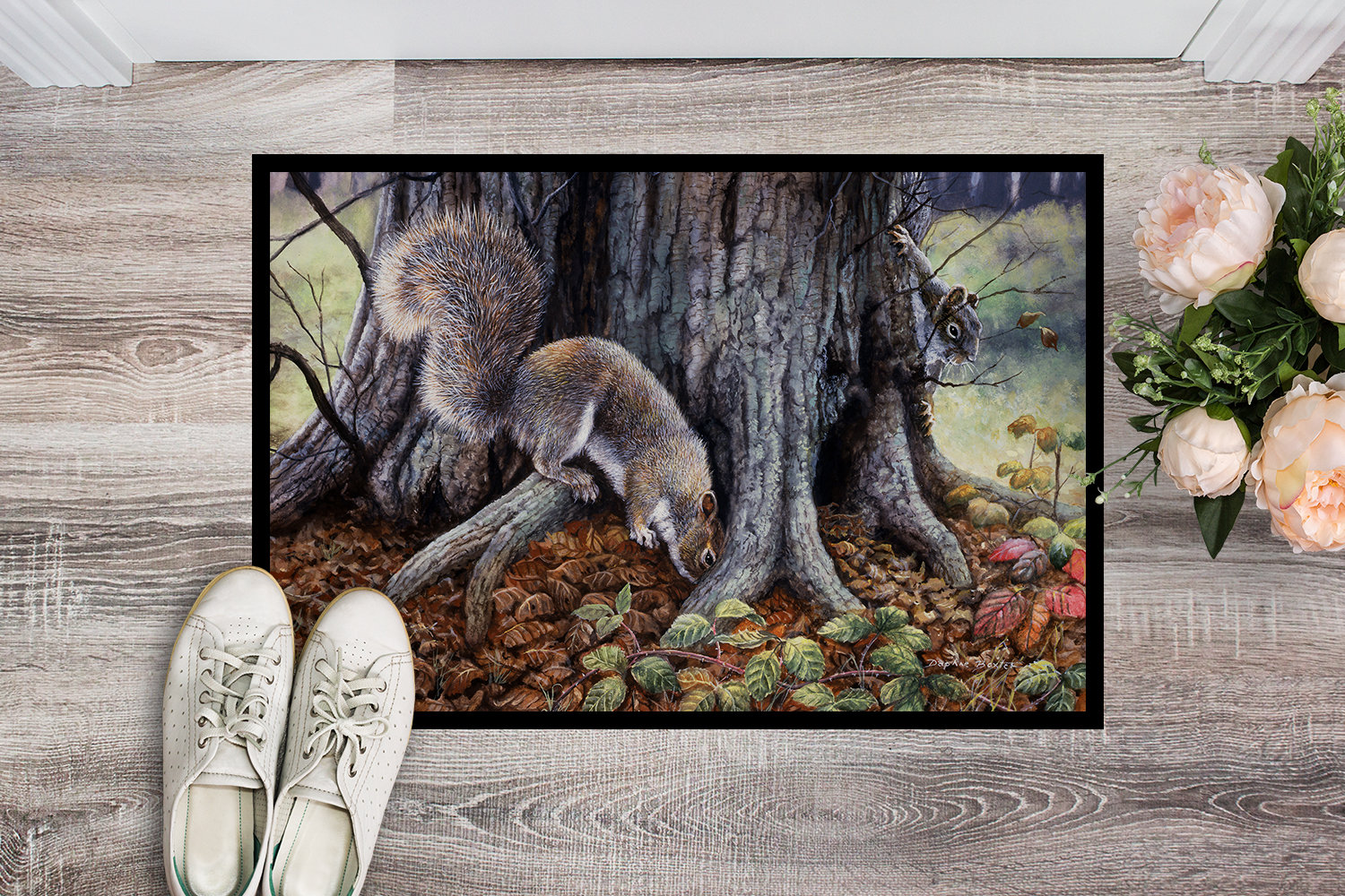 Winston Porter Waukena Grey Squirrels around the Tree Non-Slip Outdoor ...