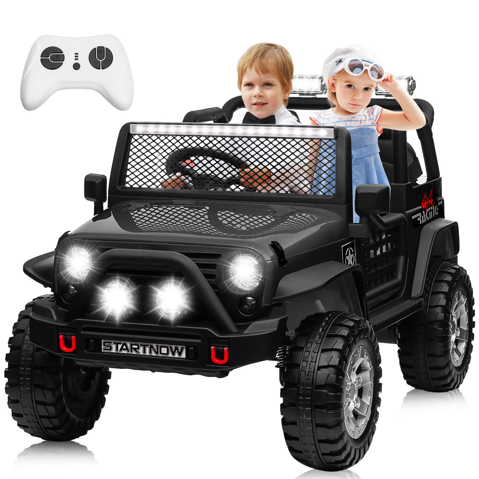 Anrli 24V 2 Seater Electric Jeeps, Light Bar, Remote Control, 3 Speeds ...