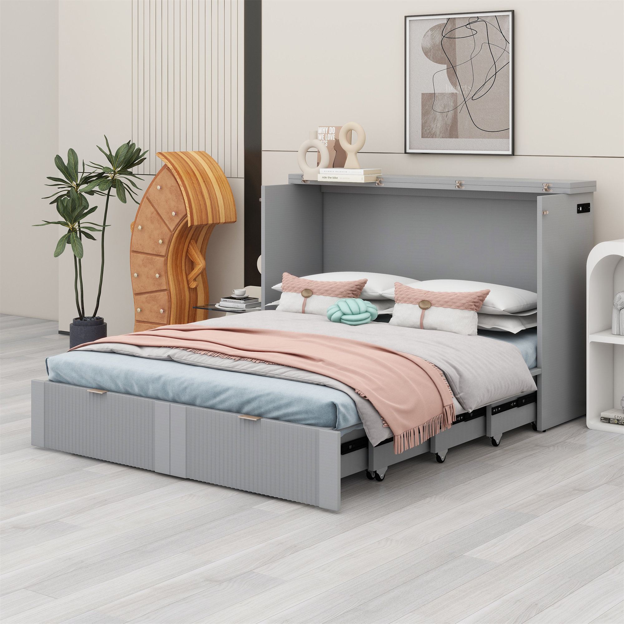 Corrigan Studio Murphy Bed With Drawer And A Set Of Sockets & USB Ports ...