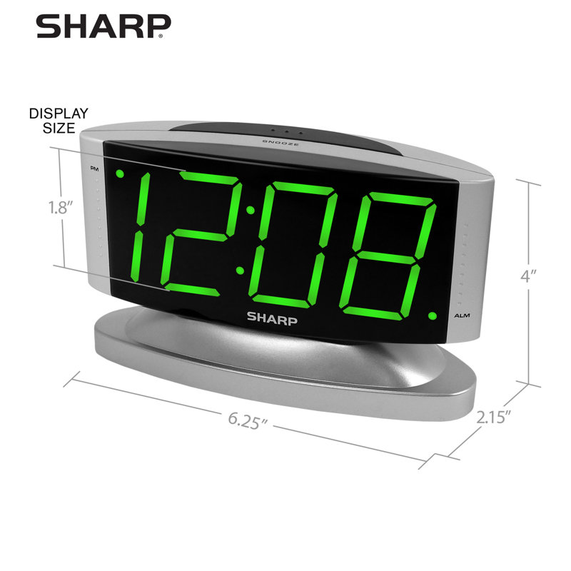 Sharp LED Digital Alarm Clock, Green LED Display, Silver Case, Swivel ...