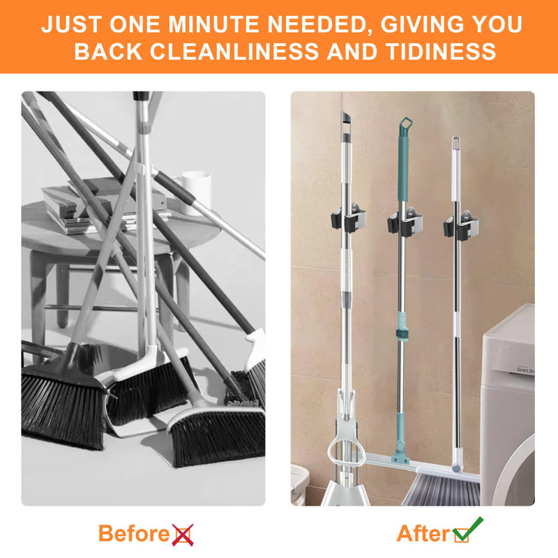 Rebrilliant 12-Pack Broom Holder Wall Mount, Garden Tool Organizer Rack ...