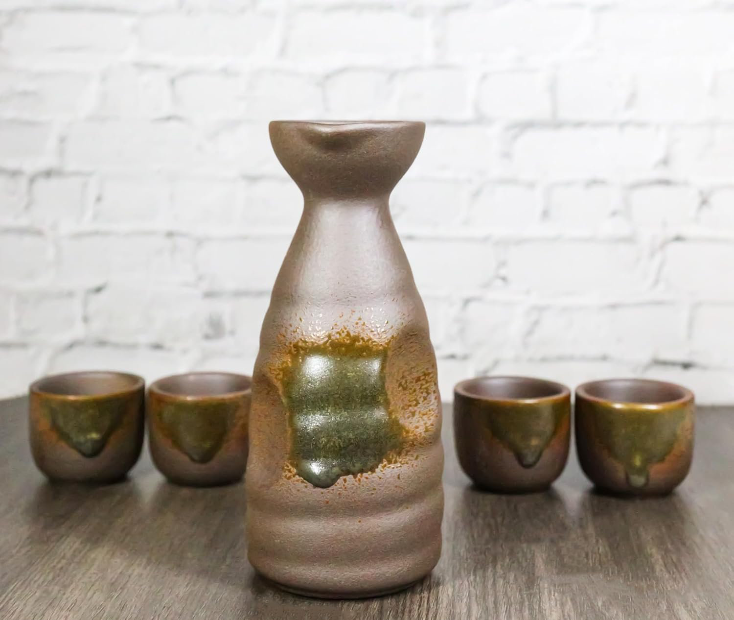 Red Barrel Studio® Glazed Ceramic Abstract Clay Brown Japanese Sake ...