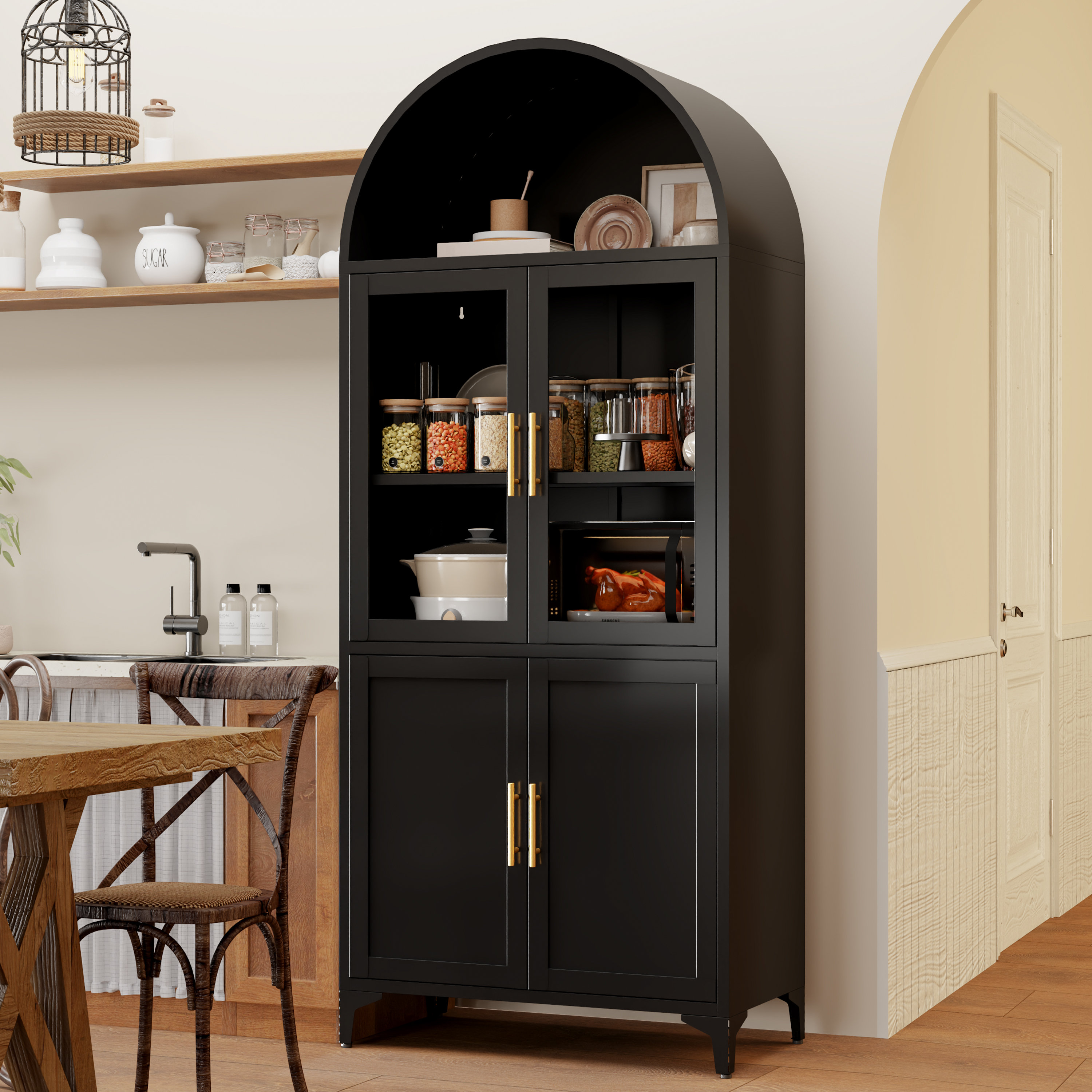 Latitude Run® Metal Arched Cabinet, 72.8" Tall Arch Kitchen Cabinet ...