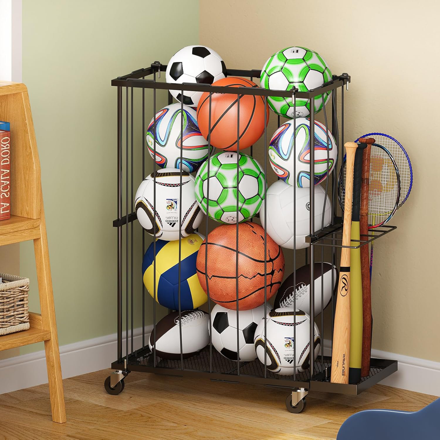 Ivy Bronx Garage Ball Storage With Baseball & Badminton Holder: Floor ...
