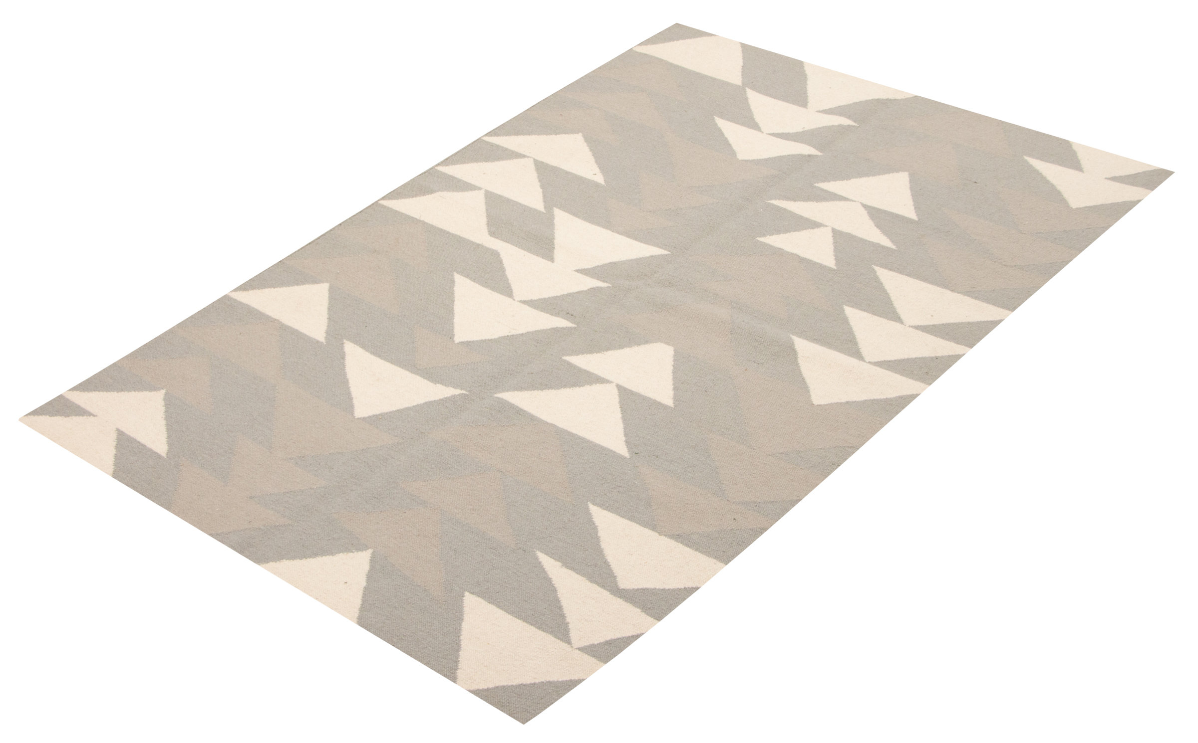 Foundry Select Tapis géométrique gris / beige en laine tissé à plat à la main à motif ...
