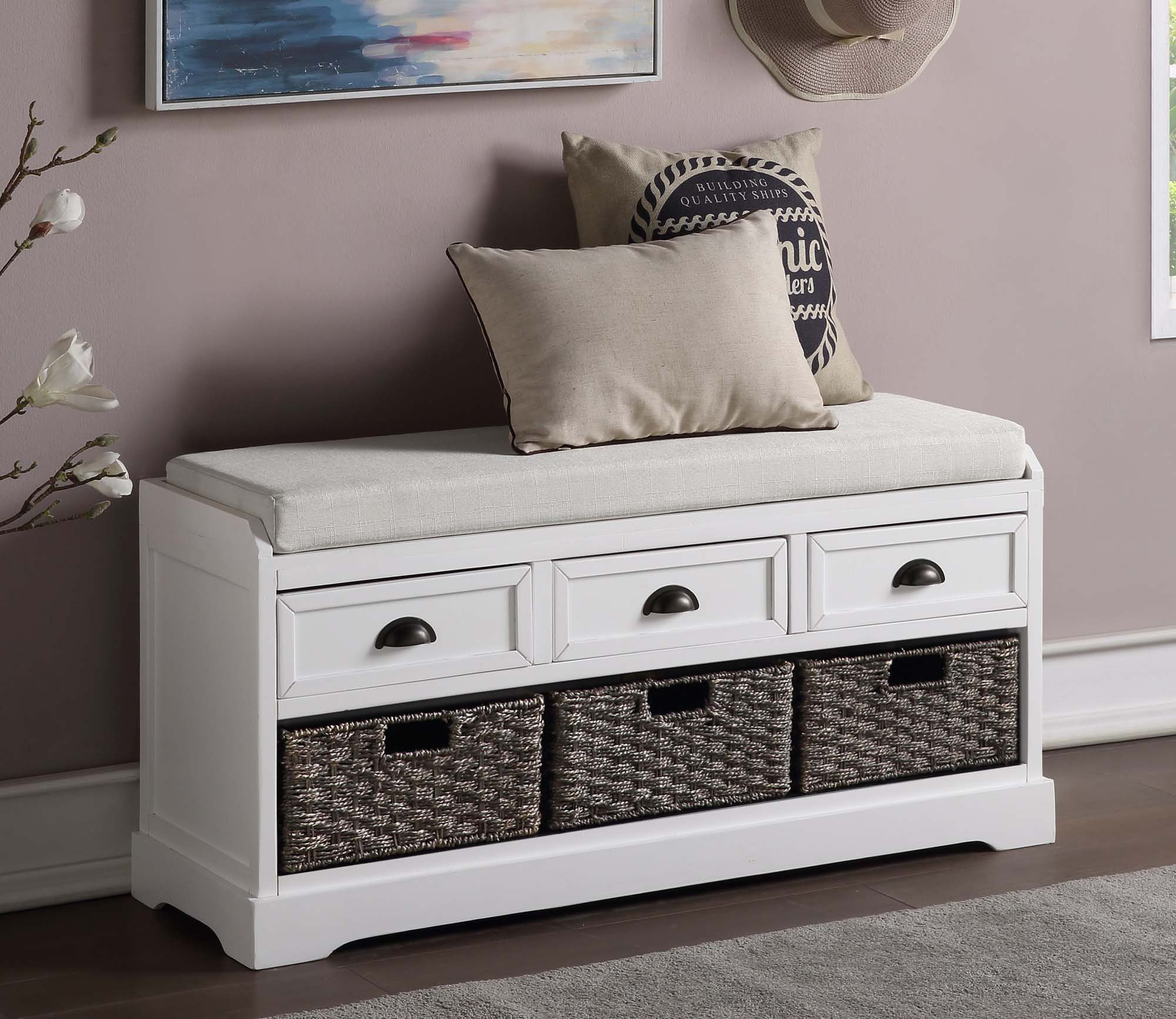 Ophelia & Co. Homes Collection Wood Storage Bench With 3 Drawers And 3 ...