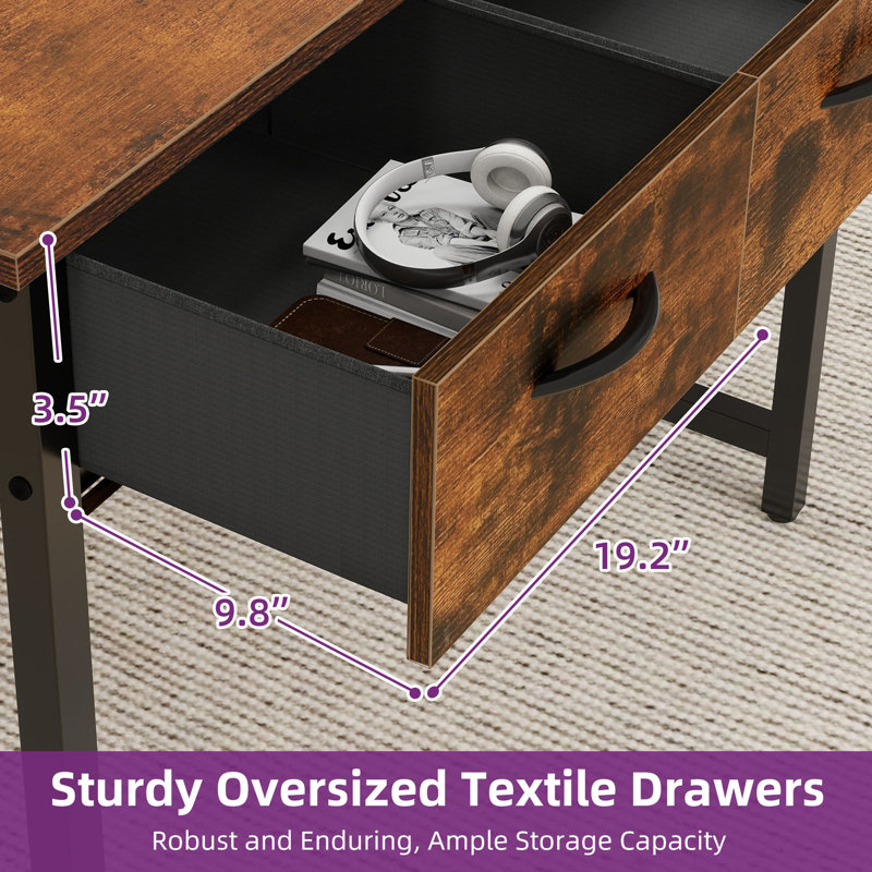 17 Stories 31.4'' W Small Computer Desk with Drawers, Monitor Stand ...