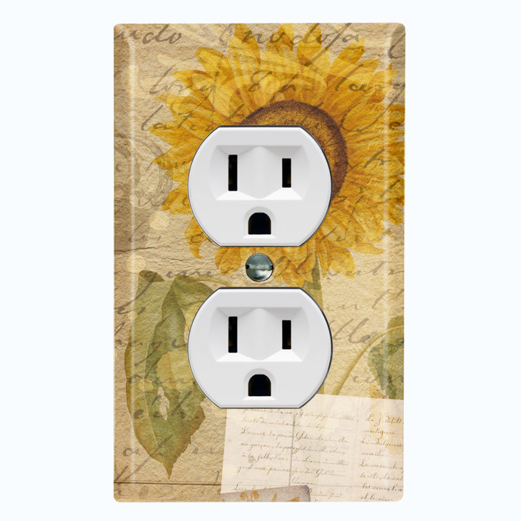 WorldAcc Metal Light Switch Plate Outlet Cover (Sun Flower Beige Damask ...