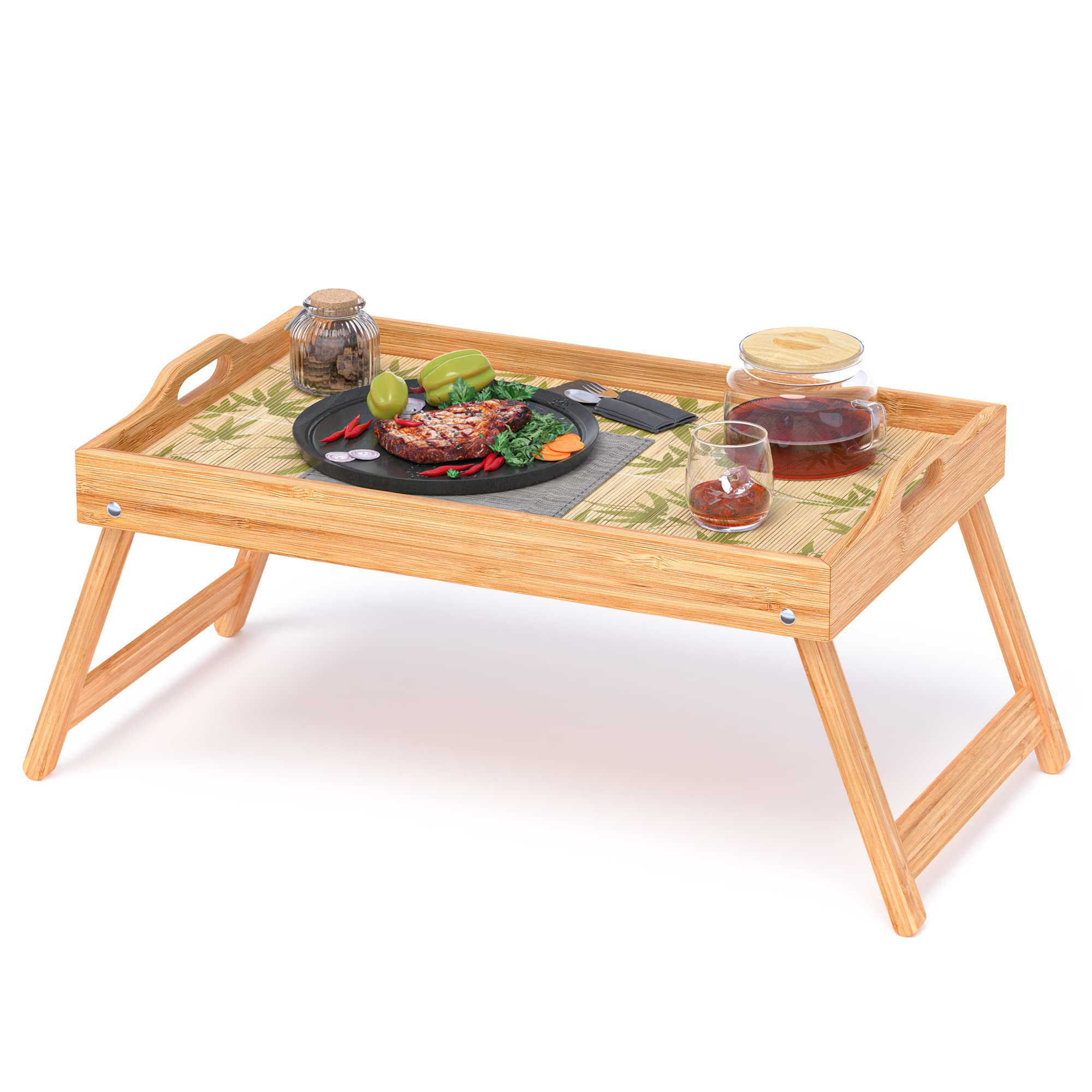 Ebern Designs Bamboo Bed Tray Table, Breakfast Tray With Removable ...