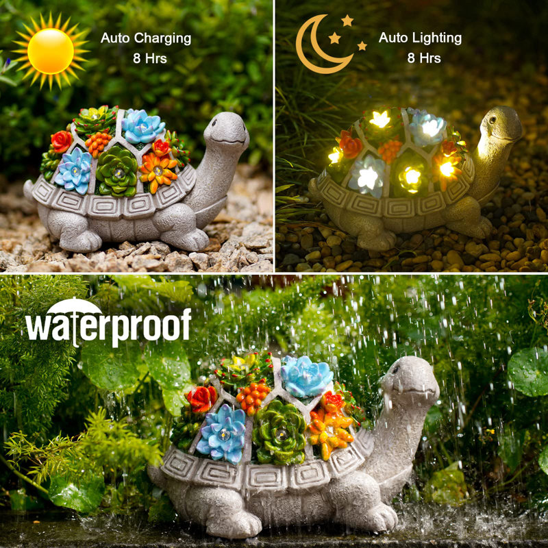 Bay Isle Home™ Solar Garden Outdoor Statues Turtle With Succulent | Wayfair