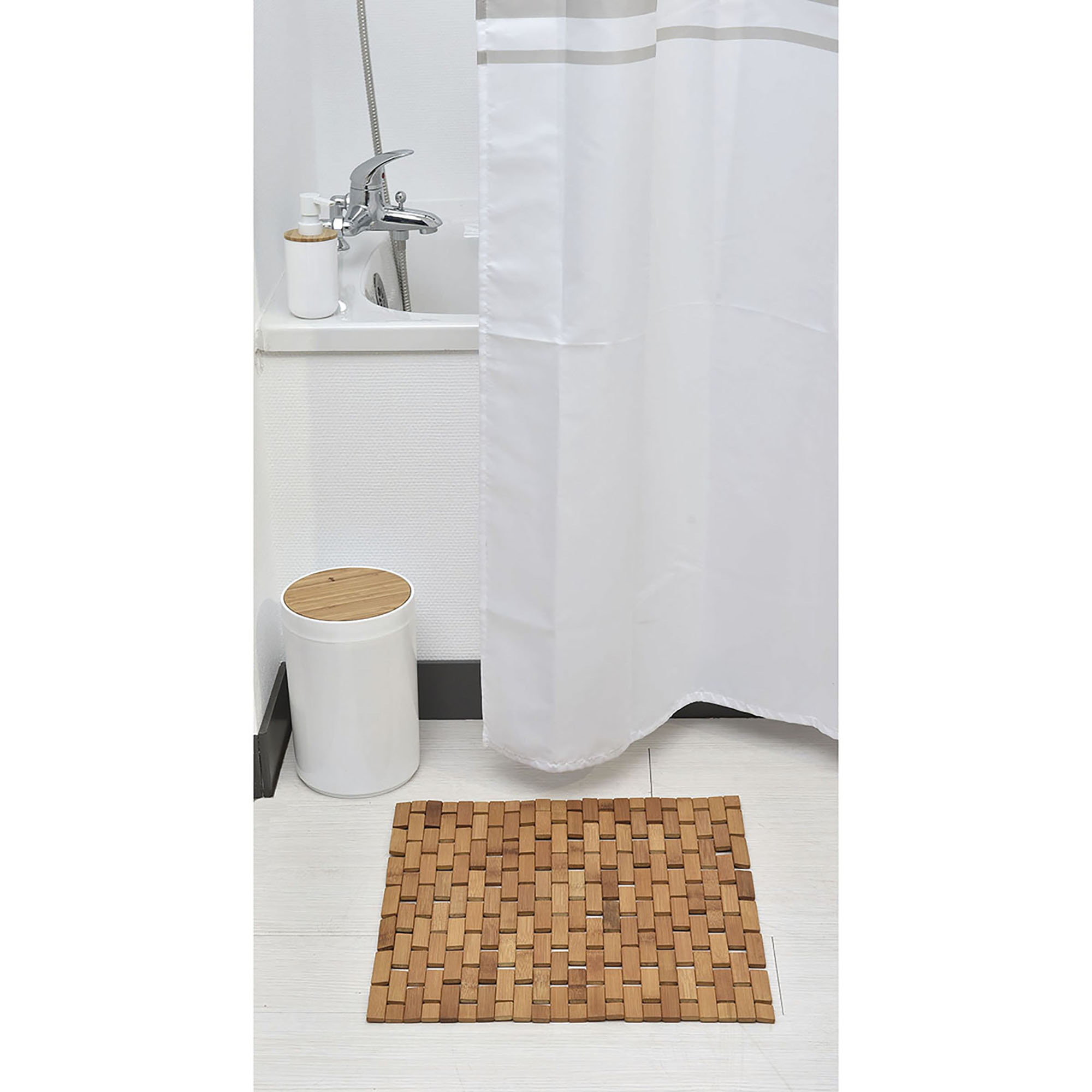 Evideco Square Natural Bamboo Bathroom Mat - Non Slip Bath Mat Foldable ...