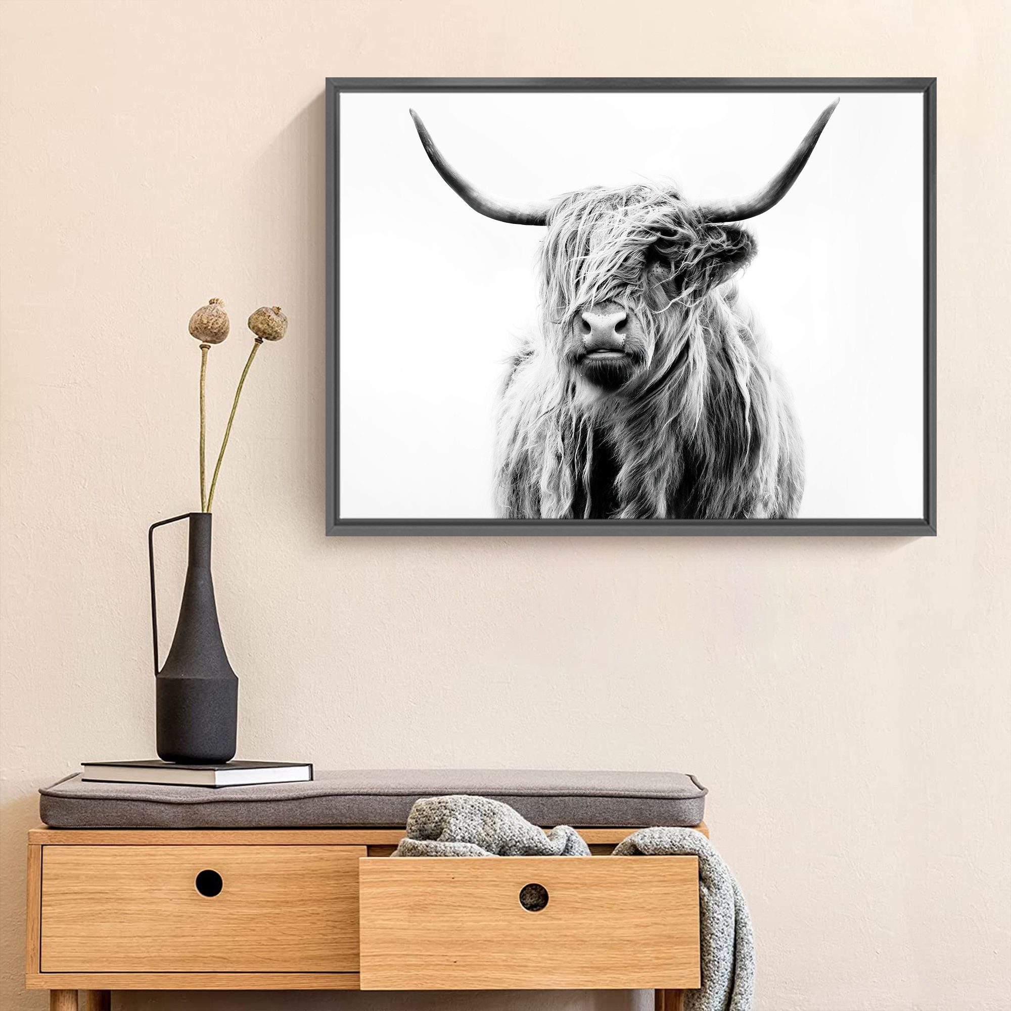 Union Rustic Highland Cow Farmhouse Rustic Art-Aluminum Frame Print on ...