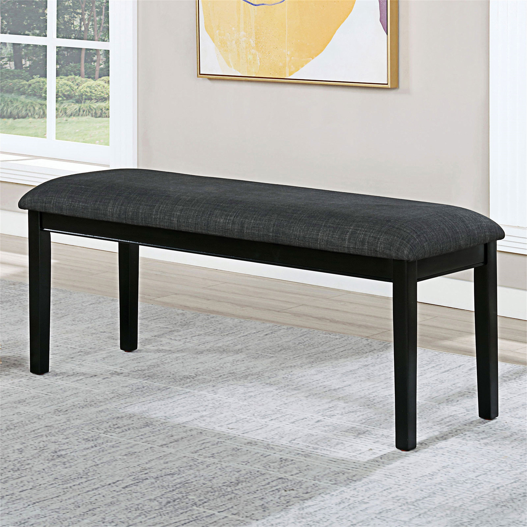 Latitude Run® Black Bench Dining Room Upholstered Seat Grey Fabric ...