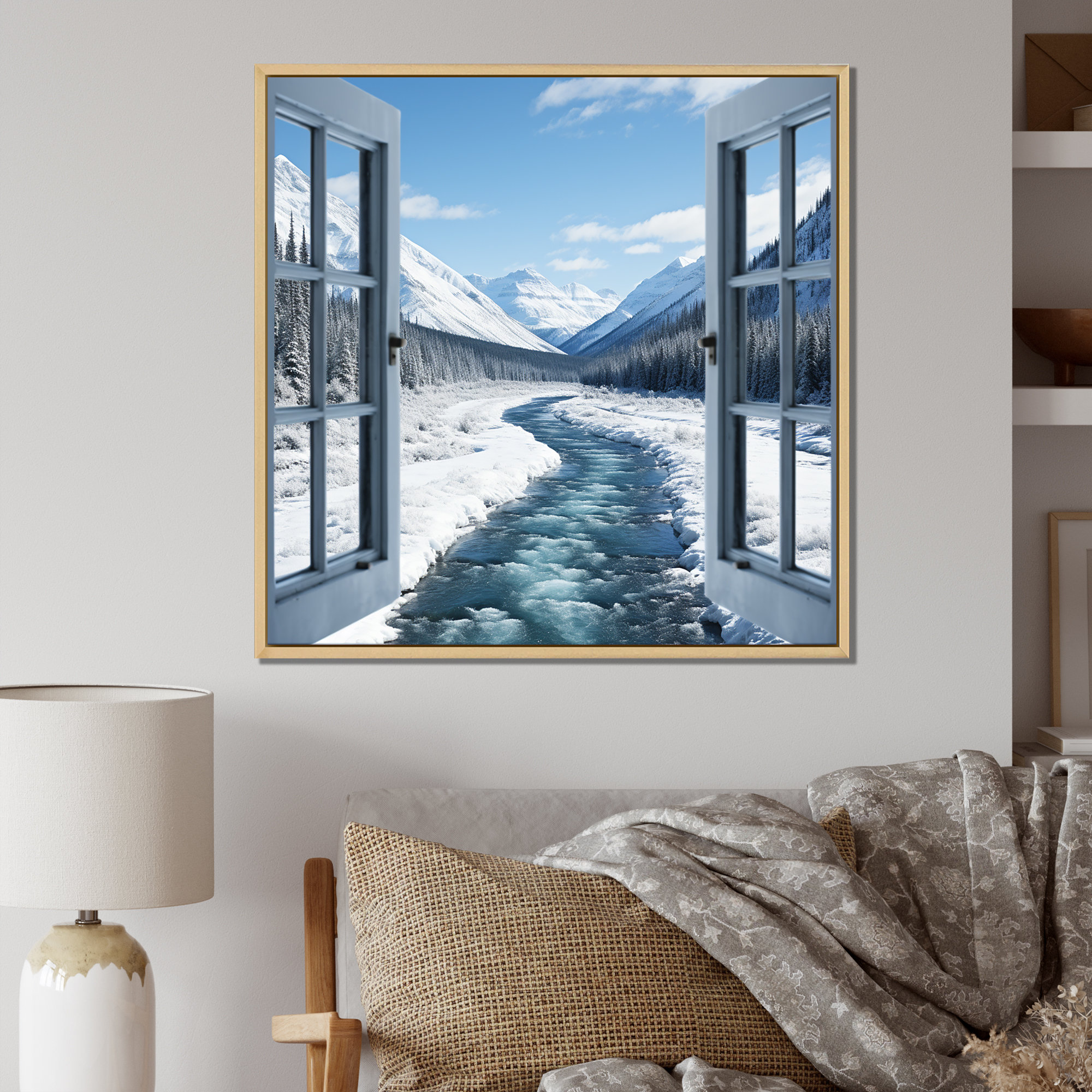 Millwood Pines Mountain Winter Window View - Winter Landscape Wall Art ...