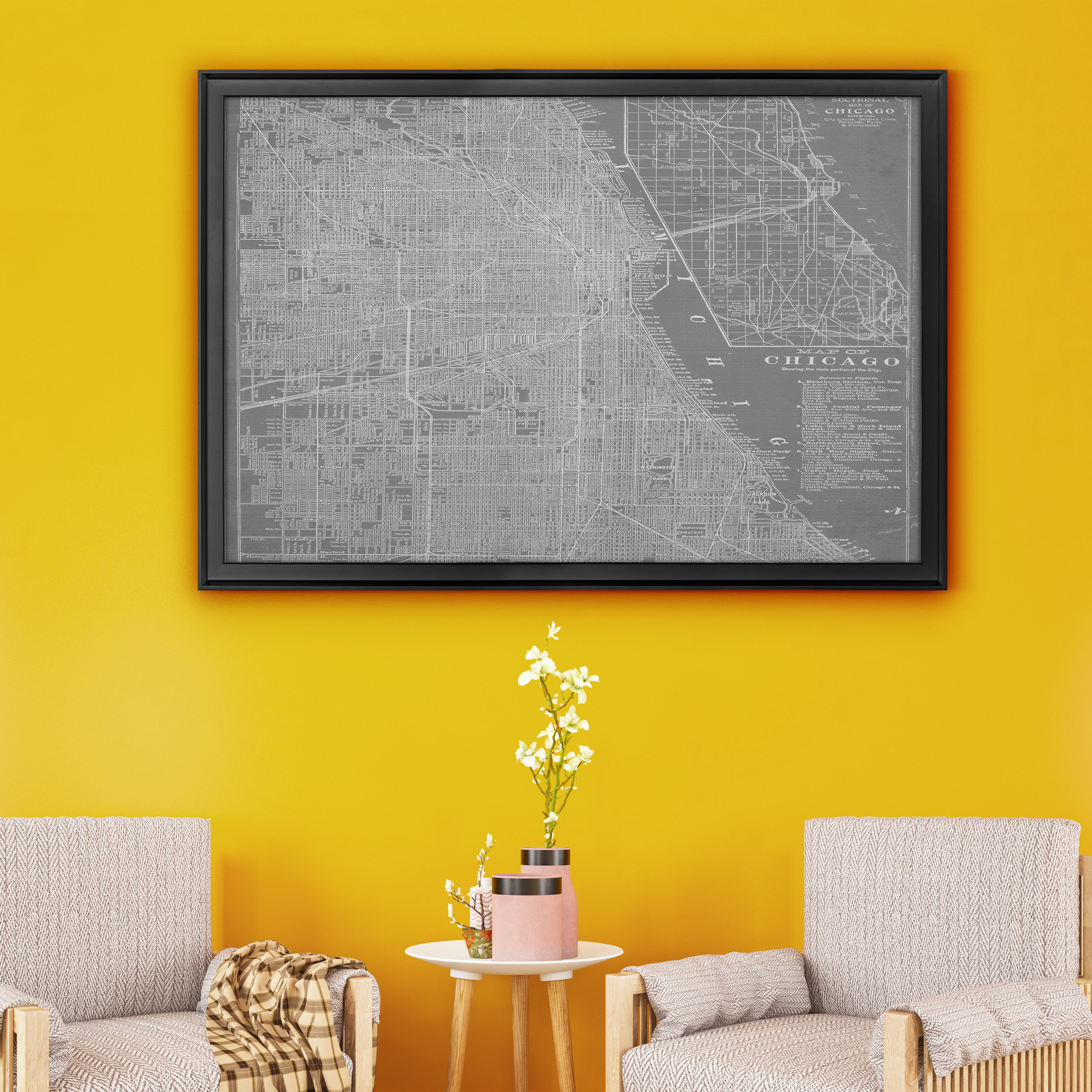 17 Stories City Map of Chicago - Picture Frame Print on Canvas ...