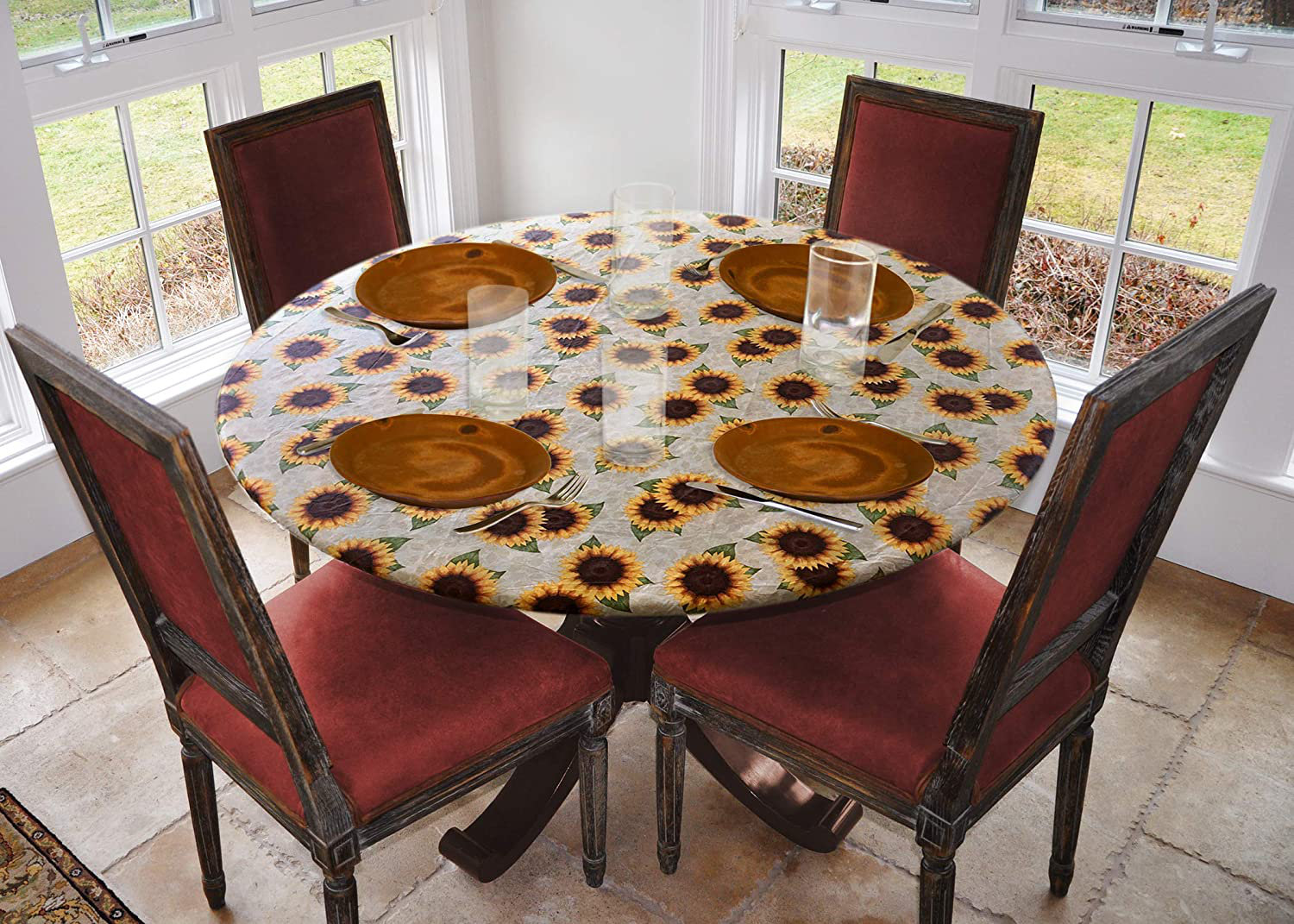 Rosalind Wheeler Deluxe Elastic Edged Flannel Backed Vinyl Fitted Table ...