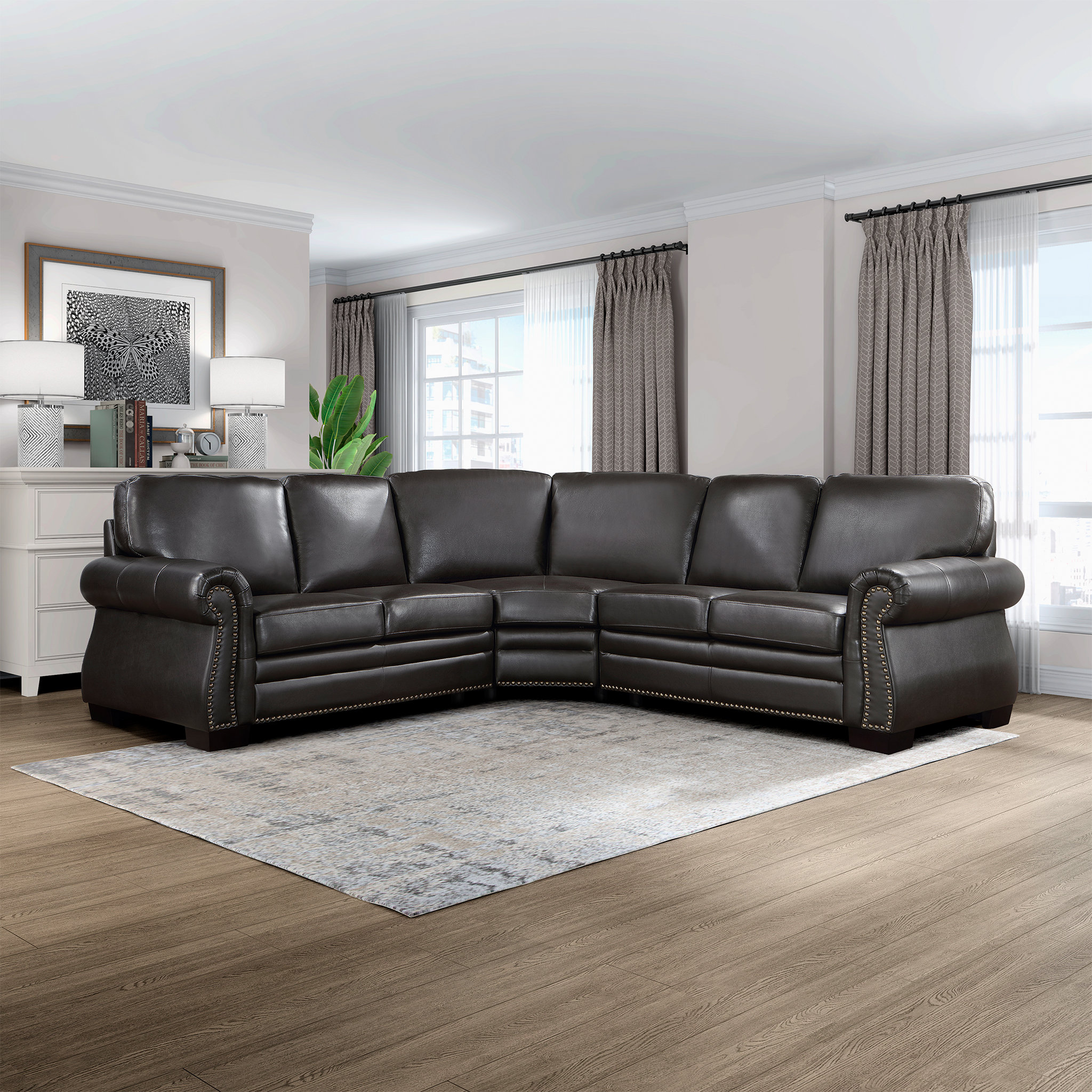 Red Barrel Studio® 88" Wide Genuine Top Grain Leather 3-Piece Corner ...