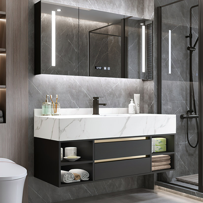 Mercer41 Gorana 39" Floating Bathroom Cabinet Set with White Sintered ...