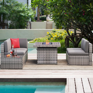 Latitude Run® Makaylyn Fire Pit Table included, Wicker 4 - Person ...