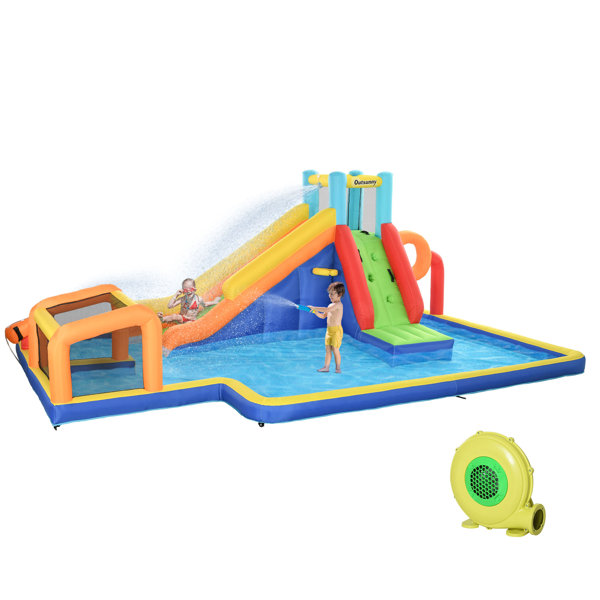 Outsunny Kids Inflatable Water Slide 6-In-1 Bounce House Water Park ...