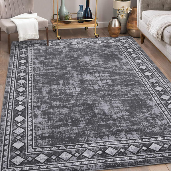 Bungalow Rose Solid Border Rug Traditional Living Room Rug Contemporary ...