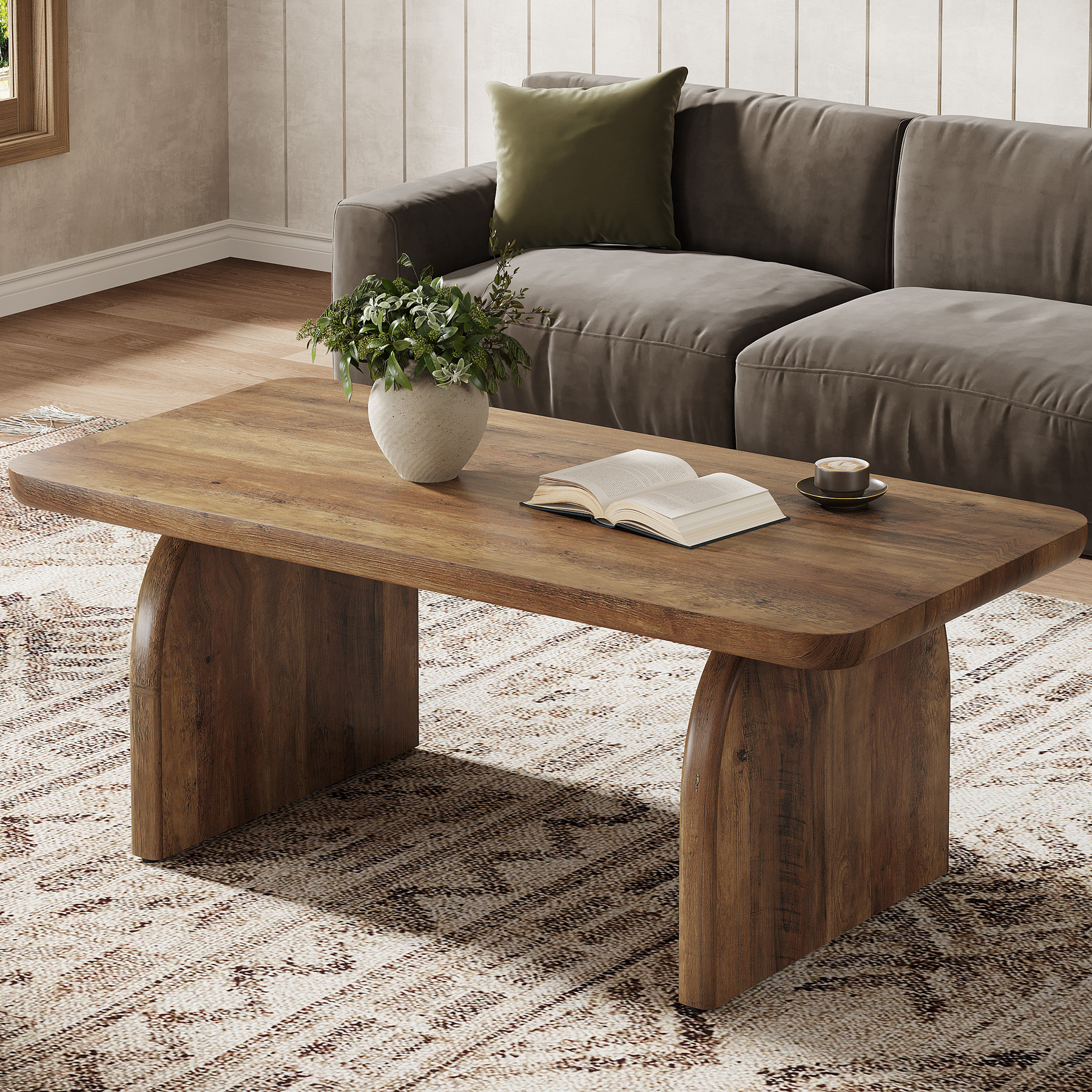 Millwood Pines 47-Inch Wood Coffee Table, Rectangular Centre Table for ...