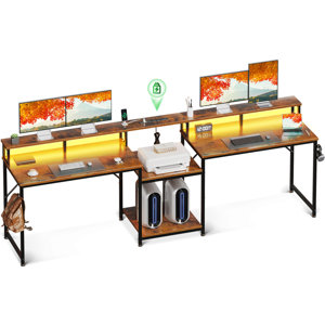 Inbox Zero 2 Person Gaming Desk With Storage Shelves, Long Double Home ...