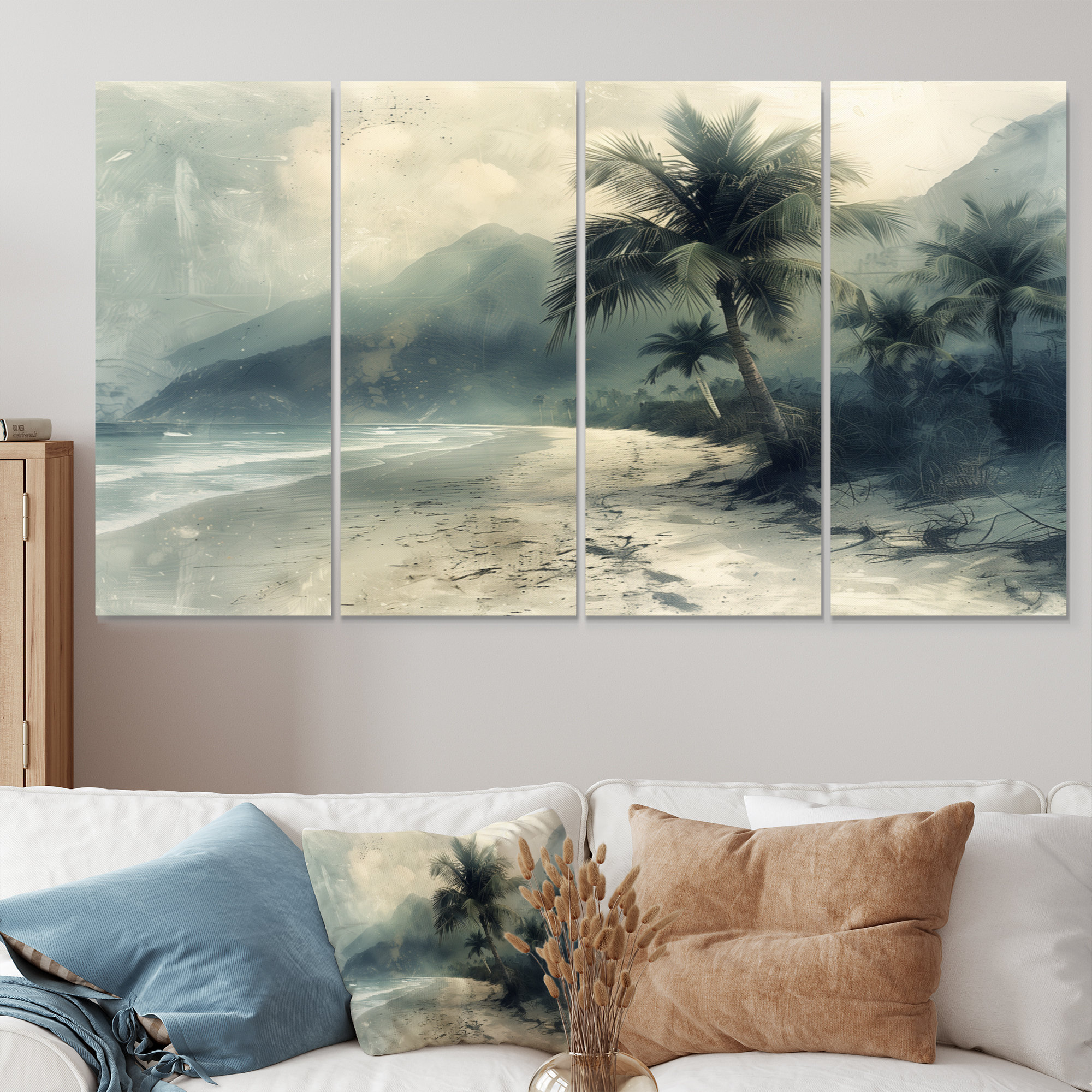 Design Art Monochrome Grey Palm Tree Tropical Oasis - Palms & Palm ...