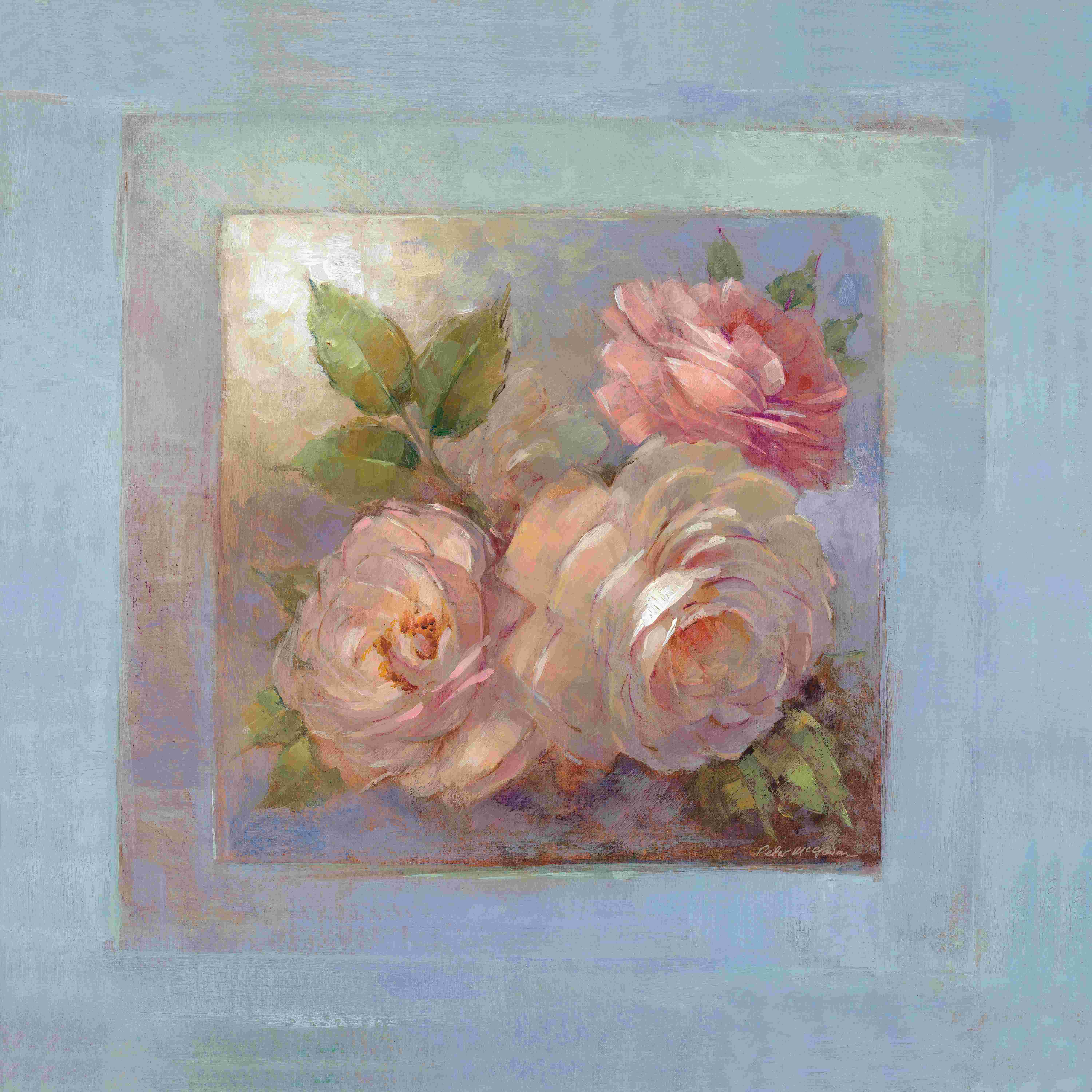 Winston Porter Roses on Blue II by Peter McGowan - Wrapped Canvas Print ...