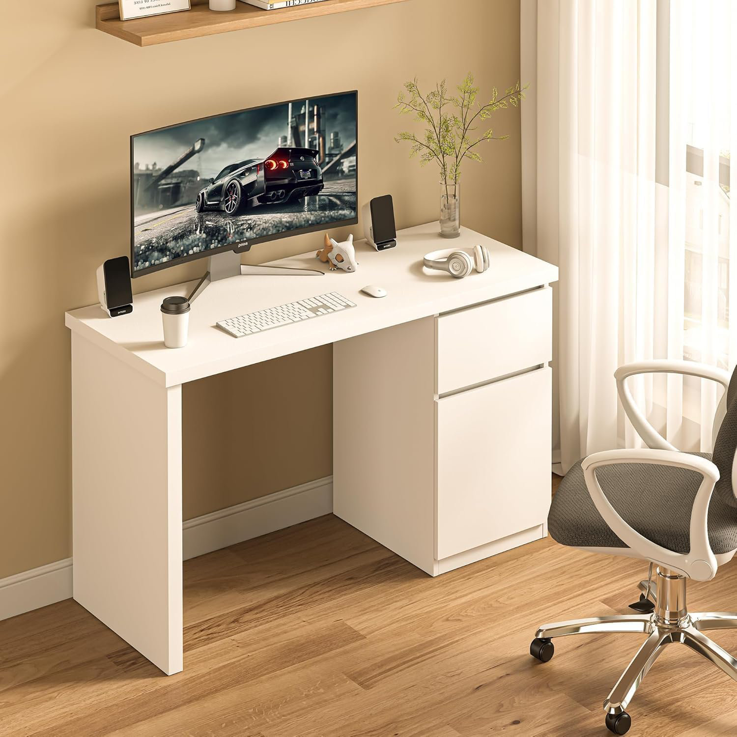 Ebern Designs Computer Desk with Drawer - Wooden Desk with Storage ...