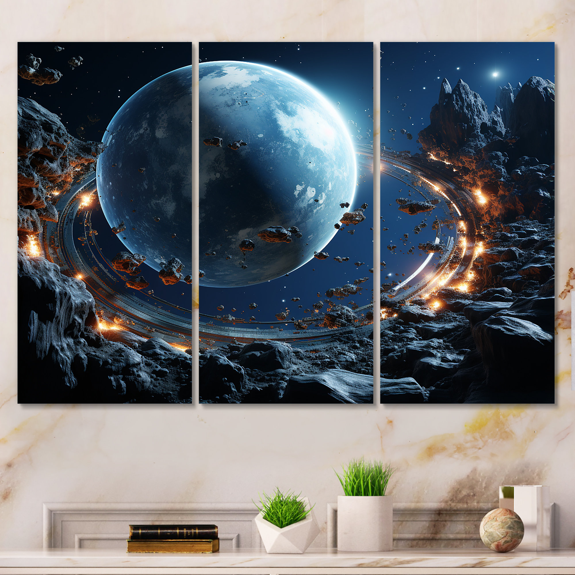 Latitude Run® Blue Planets Distortion - Space Planet Wall Art | Wayfair