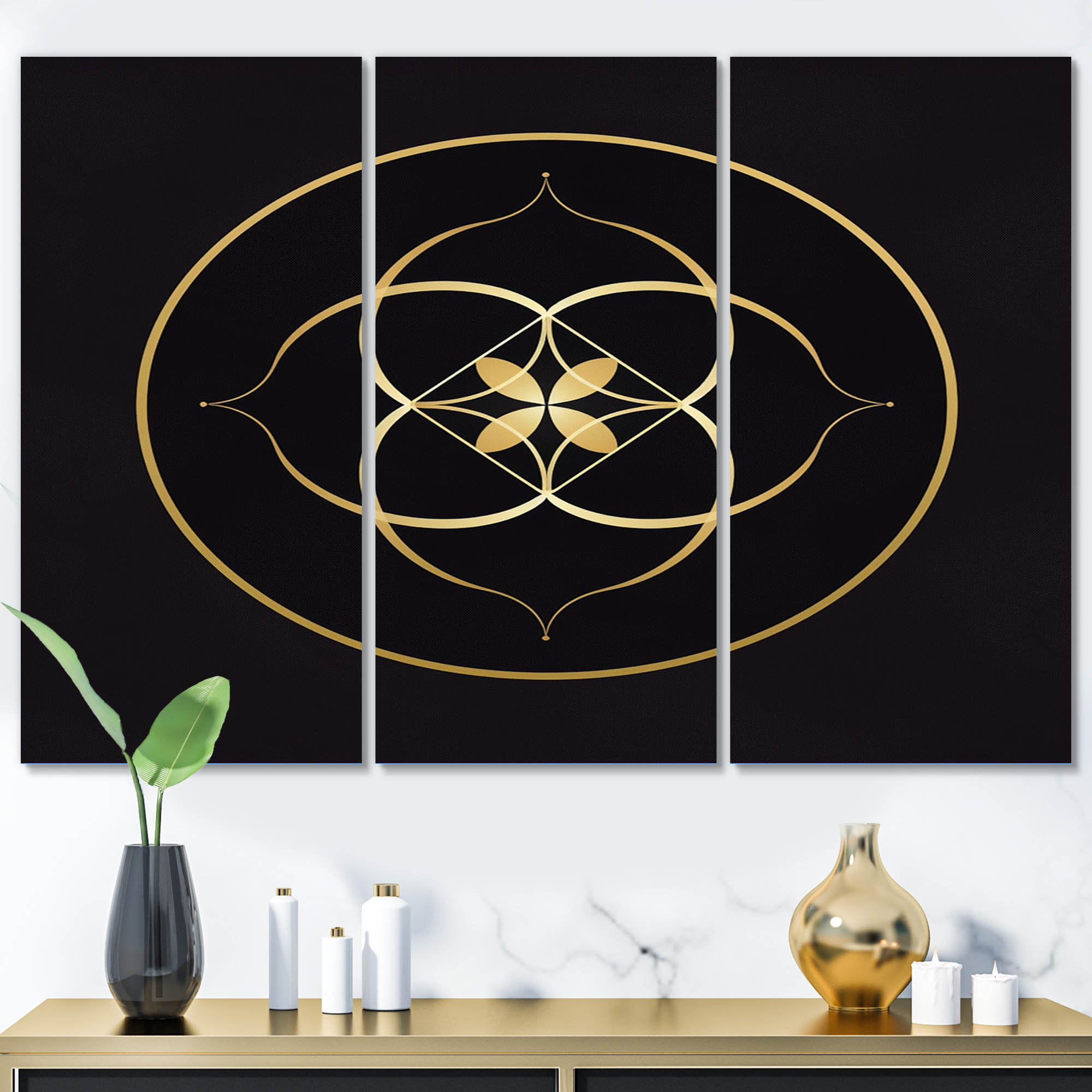 Mercer41 Sacred Geometry Seal In Gold On Black X - Modern Geometric ...