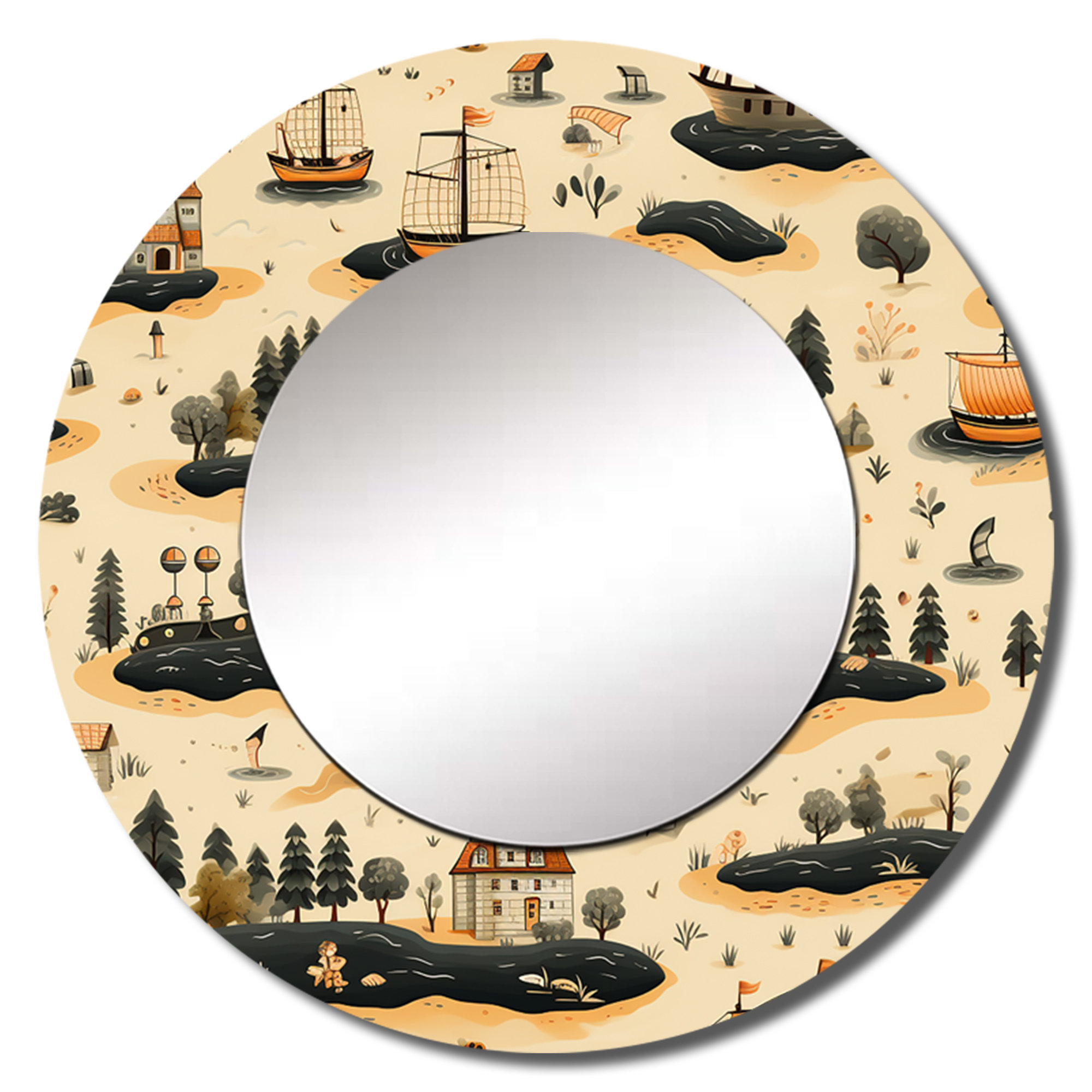Design Art Pirate Treasure Hunt - Abstract Wall Mirror, Green Round ...