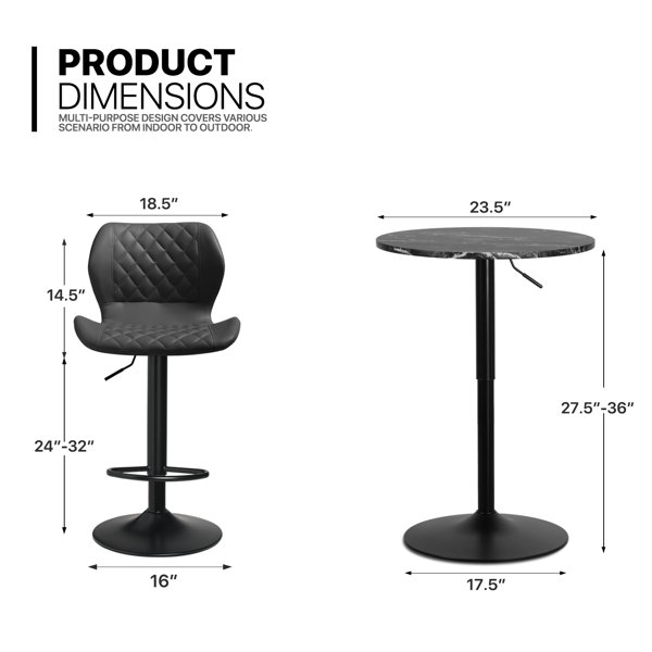 Ebern Designs Moaid 3 Piece Height-adjustable Pub Table and Leathered ...