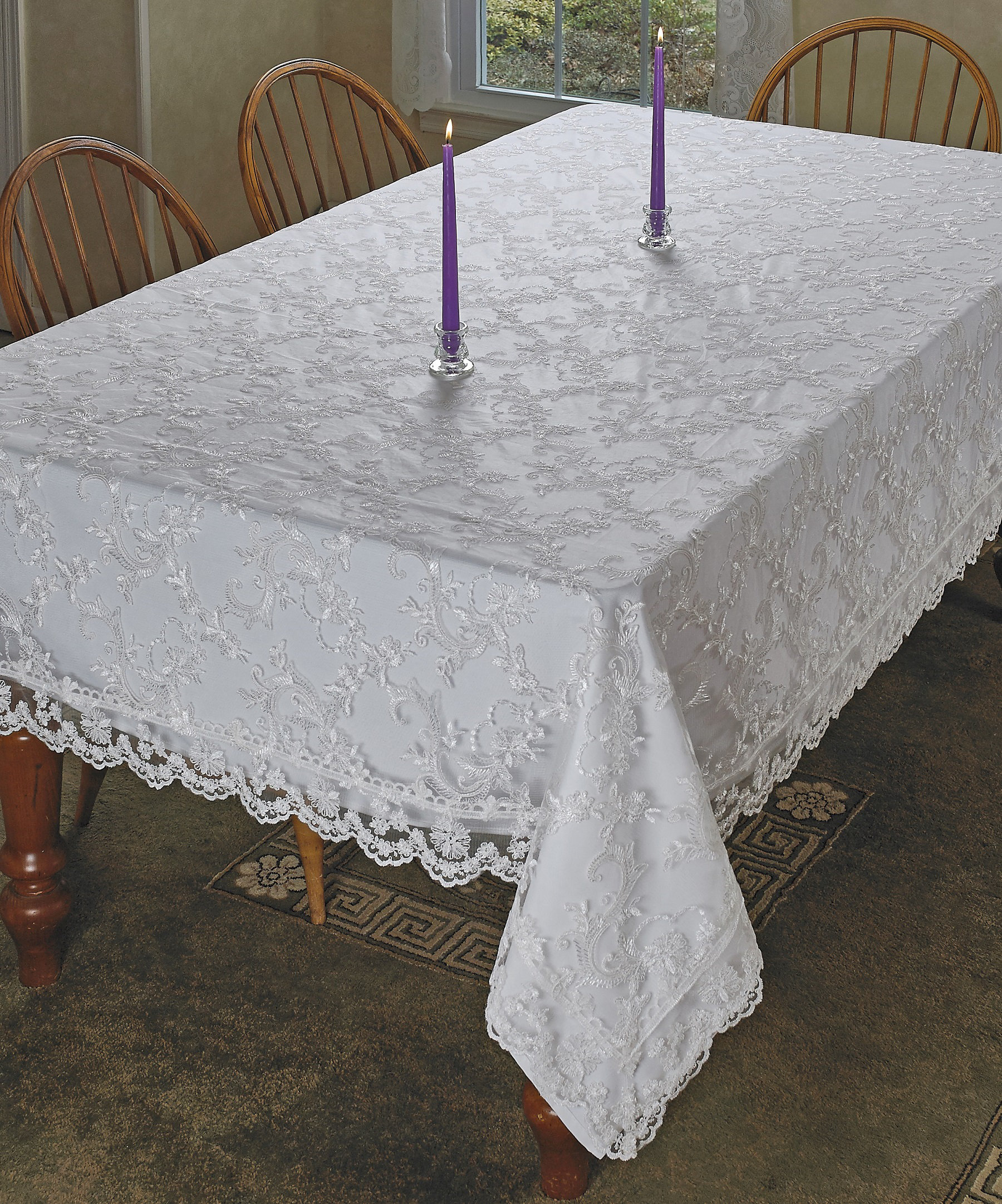 Violet Linen Bridal Royal Lace Embroidered Flower Tablecloth & Reviews ...