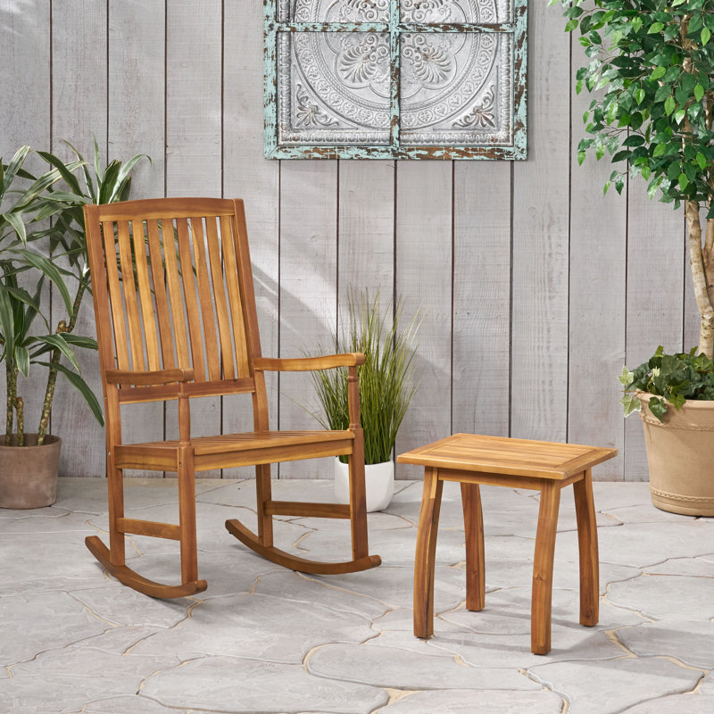 Red Barrel Studio® Elanny 2 Piece Acacia Wood Rocking Chair Set ...