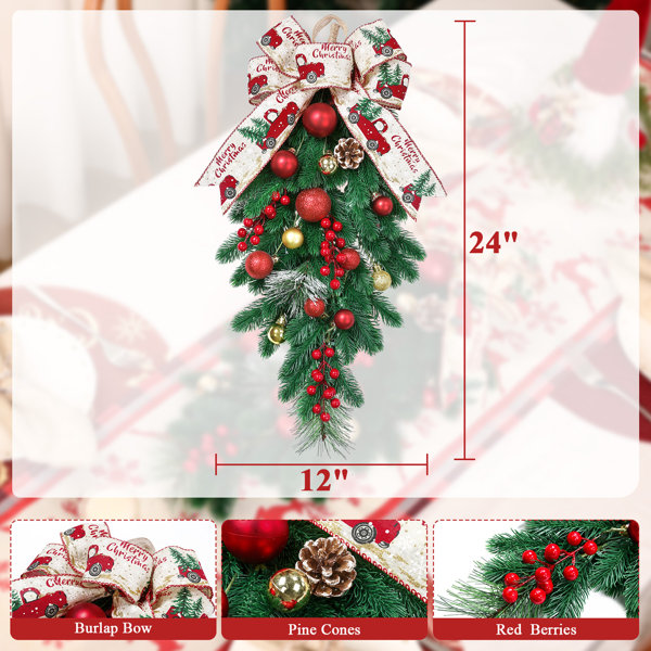 The Holiday Aisle® 24 in. Faux Pine Berry Holiday Teardrop Swag ...