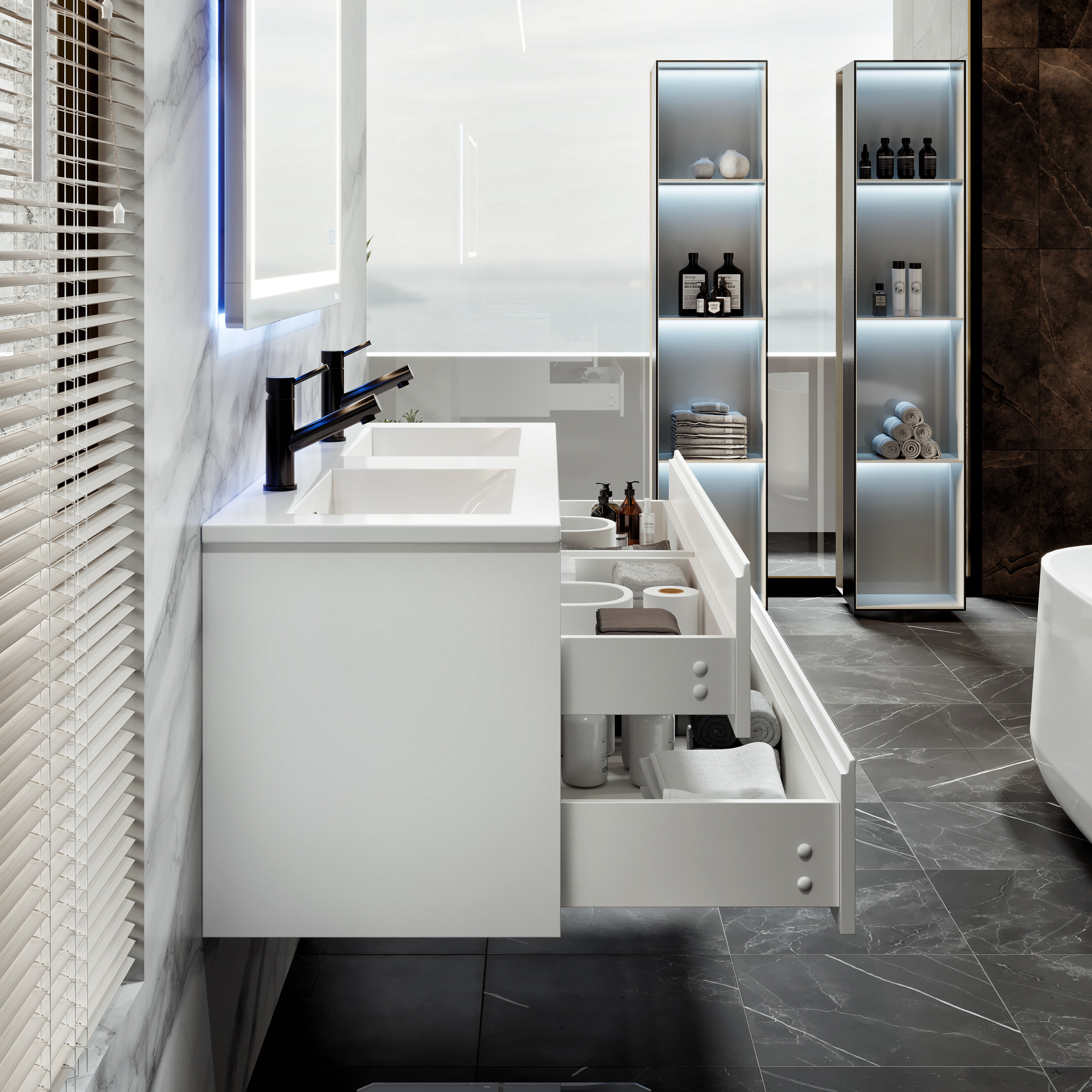 Ivy Bronx Jaretzy 48" Wall-Mounted Double Bathroom Vanity Set | Wayfair