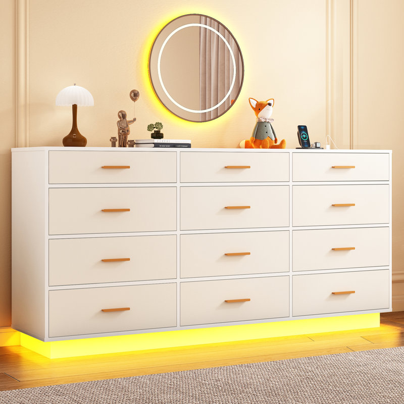 Wrought Studio™ 12 Drawer Dresser With LED Lights and Charging Station ...