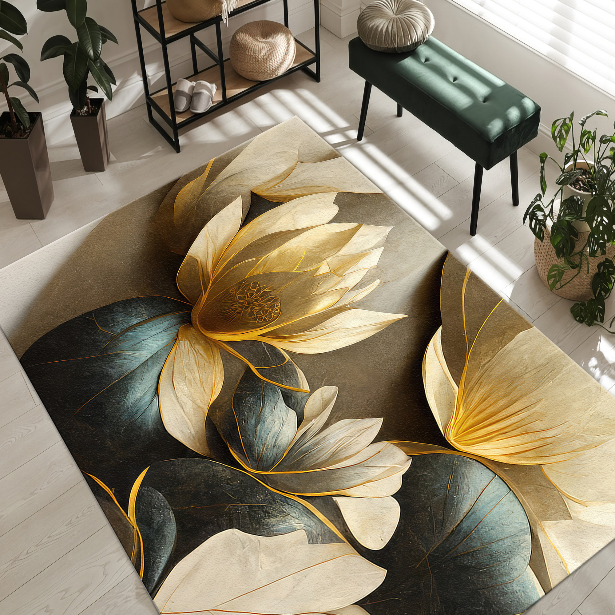 kayra export Modern Geometric Printed Rug Featuring Intricate Floral ...